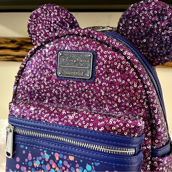 Loungefly | Bags | Loungefly Disney Parks Purple Ears Sequin Mini ...